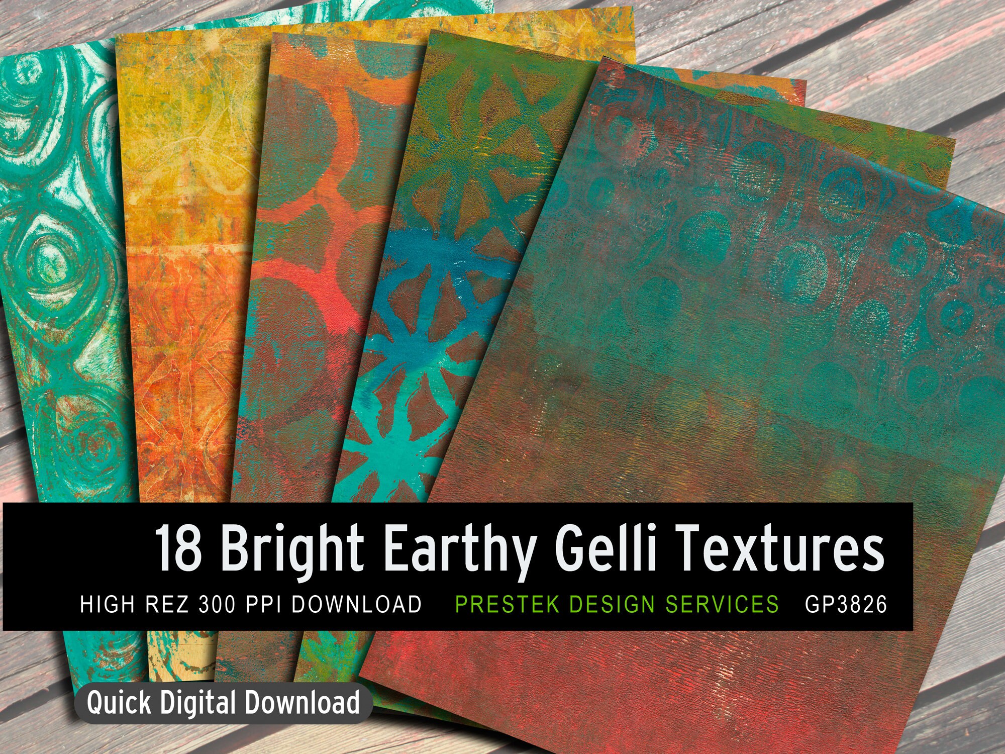 Gelli Texture Pages Set in Bright Earthy Hues, Printable Papers ...
