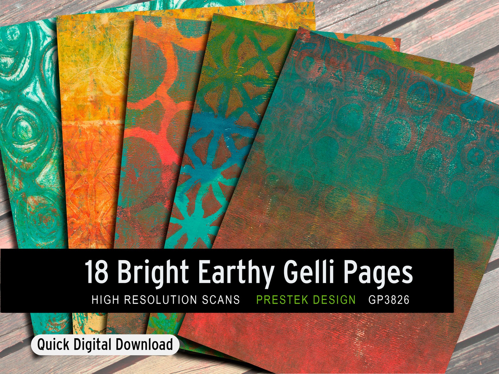Gelli Texture Pages Set in Bright Earthy Hues, Printable Papers ...