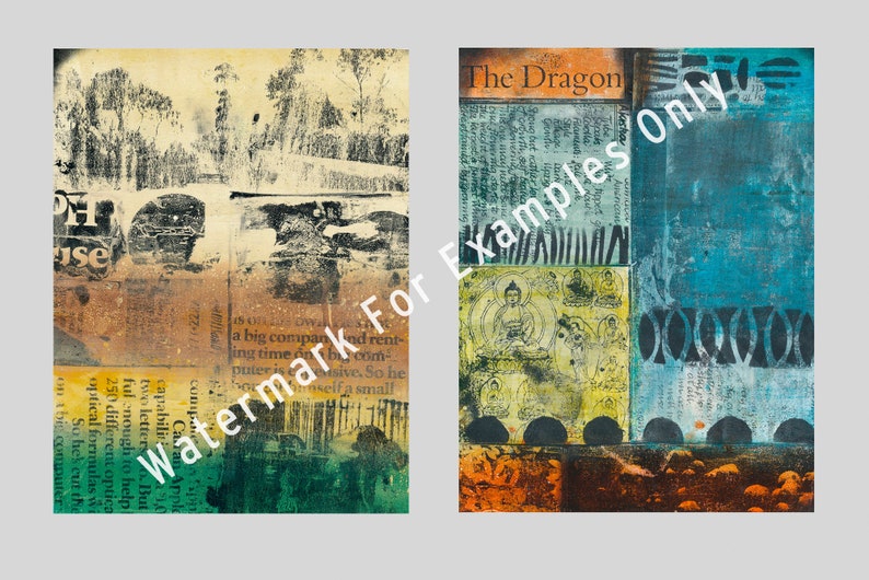 Gelli Texture Pages in Blended Hues for Collage, Mixed-media ...