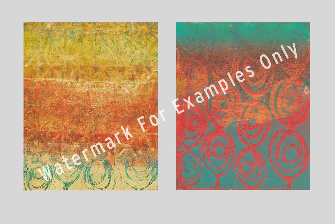 Gelli Texture Pages Set in Bright Earthy Hues, Printable Papers ...