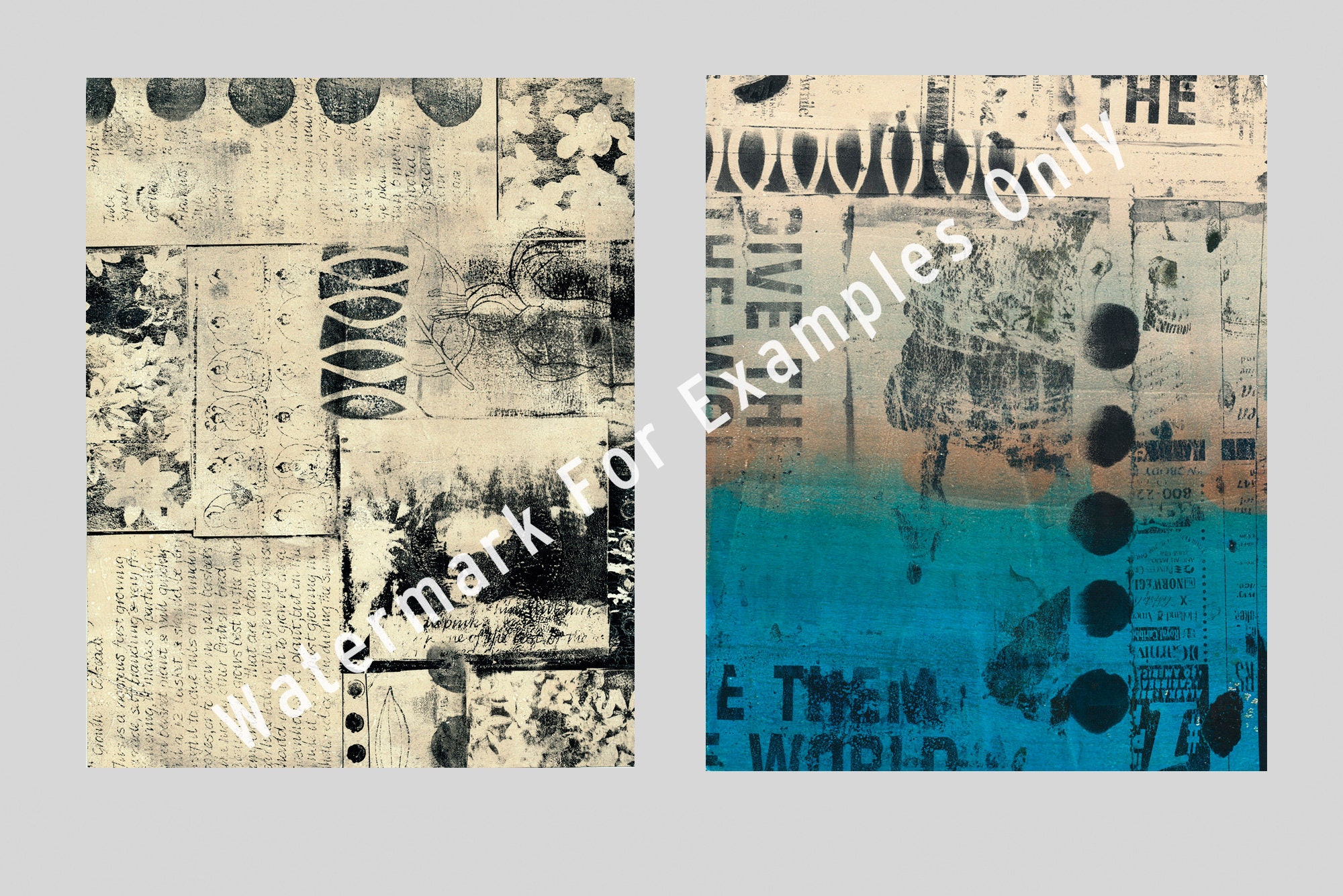 Gelli Texture Pages in Blended Hues for Collage, Mixed-media ...