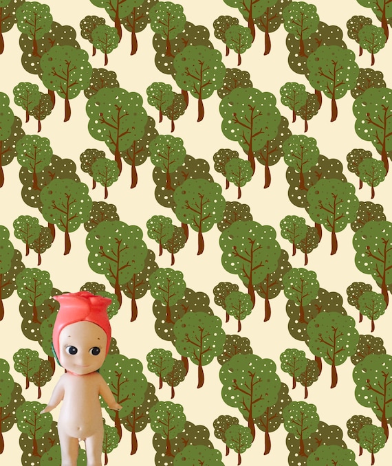 Green Retro Trees Dollhouse Wallpaper 1:12 Digital Download | Etsy