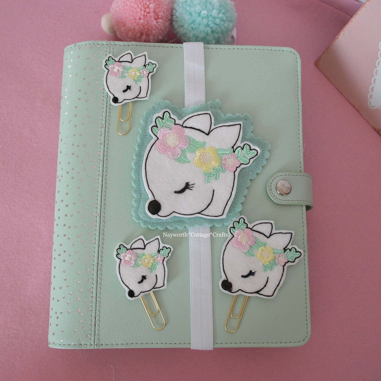 Pretty Floral Deer Felt Planner Paper Clip Band Twig Dangly - Etsy UK