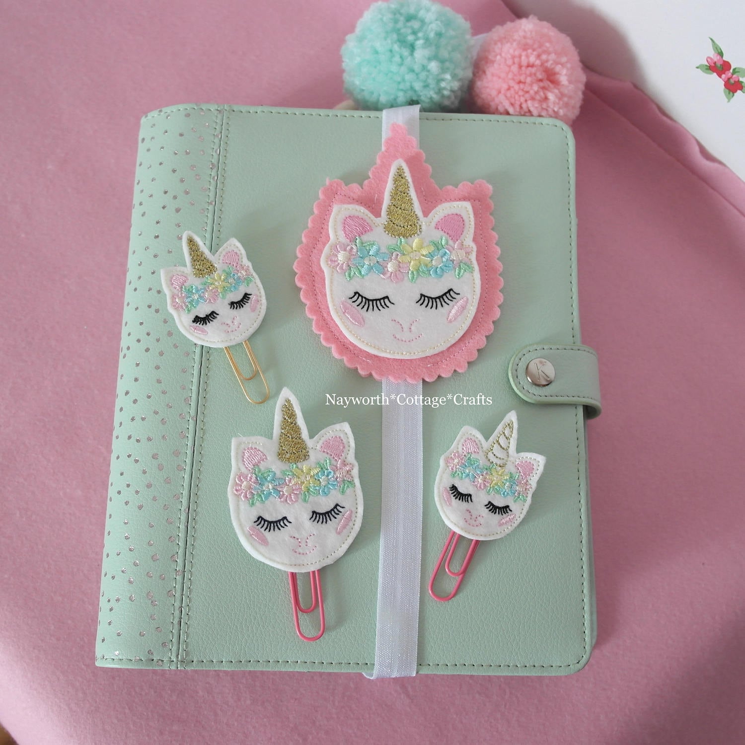 Unicorn Felt Planner Paper Clip Band Twig Dangly Pencil Key Ring ...