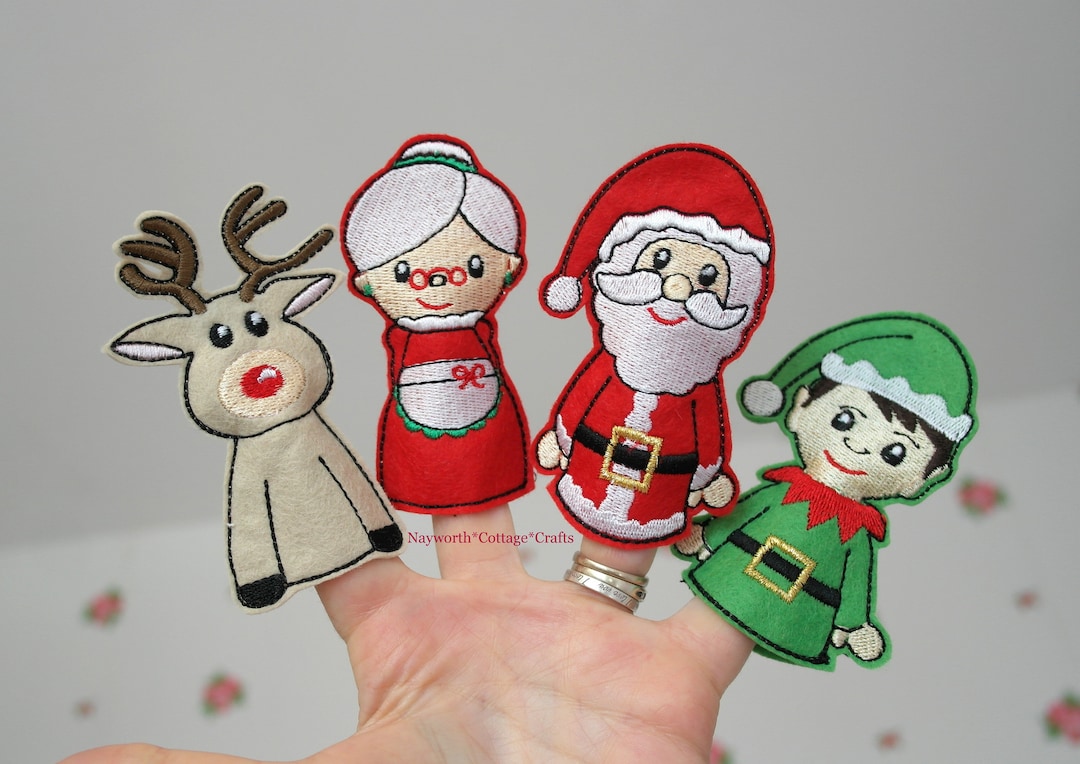 Christmas Finger Puppets Embroidered Reindeer, Elf, Santa, Mrs Claus - Etsy