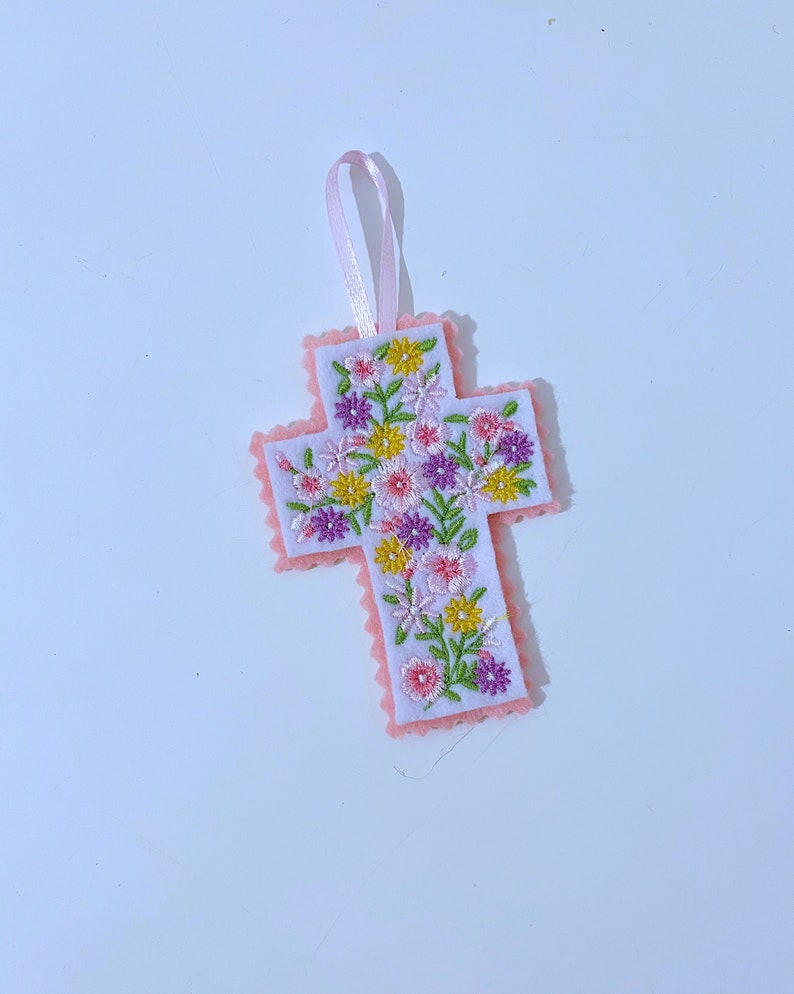 Easter Floral Flower Cross Decoration / Gift Tag / Twig Tree Hanger ...