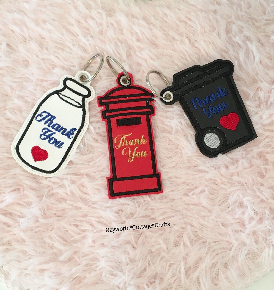 Thank You Key Ring Postman Milkman Binman / Fob / Keyring / Embroidery ...