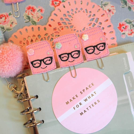 Geeky Planner Felt Planner Paper Clip Pink Embroidery - Etsy UK