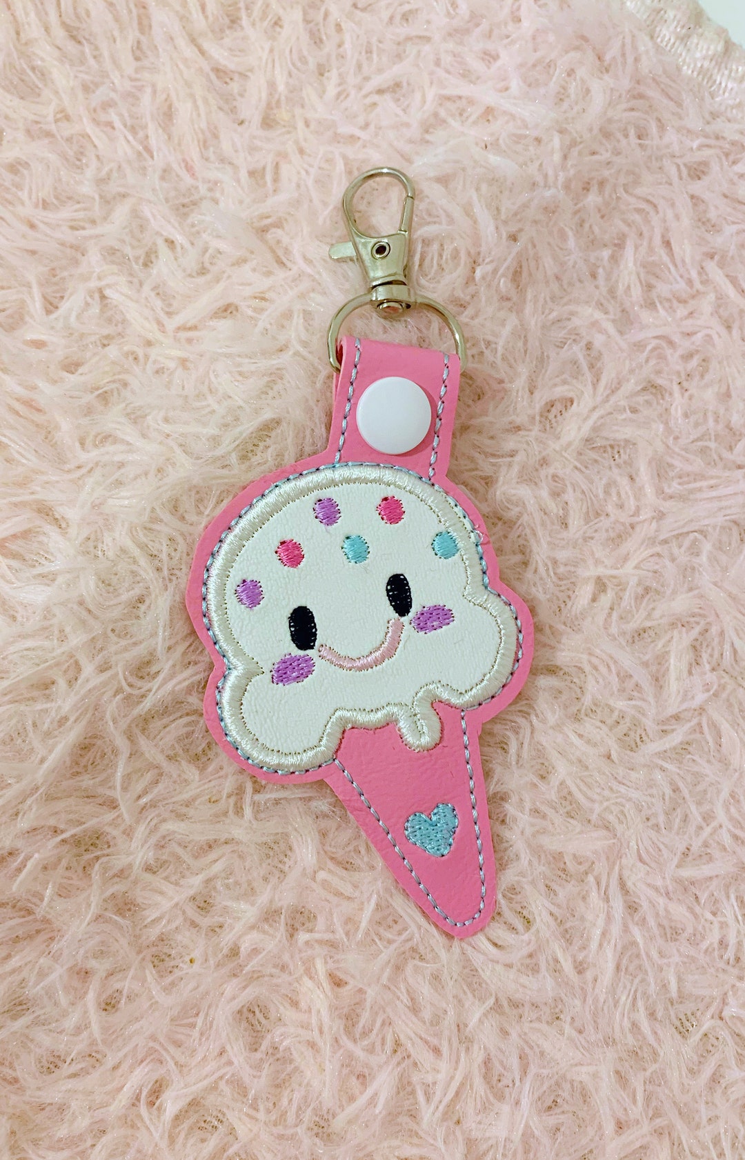 Pink Ice Cream Key Ring / Fob / Keyring / Embroidery / Bag Charm ...