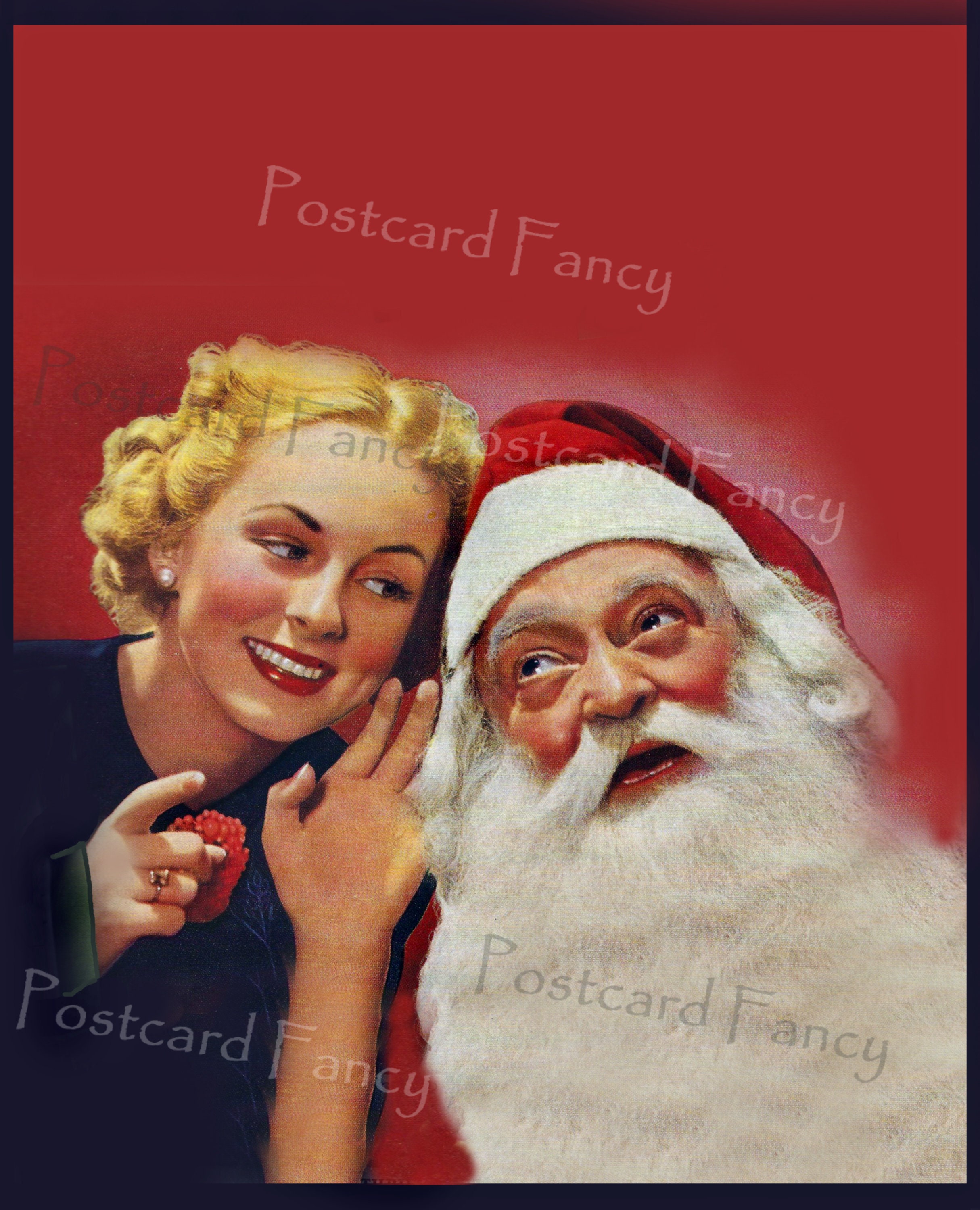 Retro SANTA CLAUS, Pretty Lady Whispers in His Ear, Instant DIGITAL ...