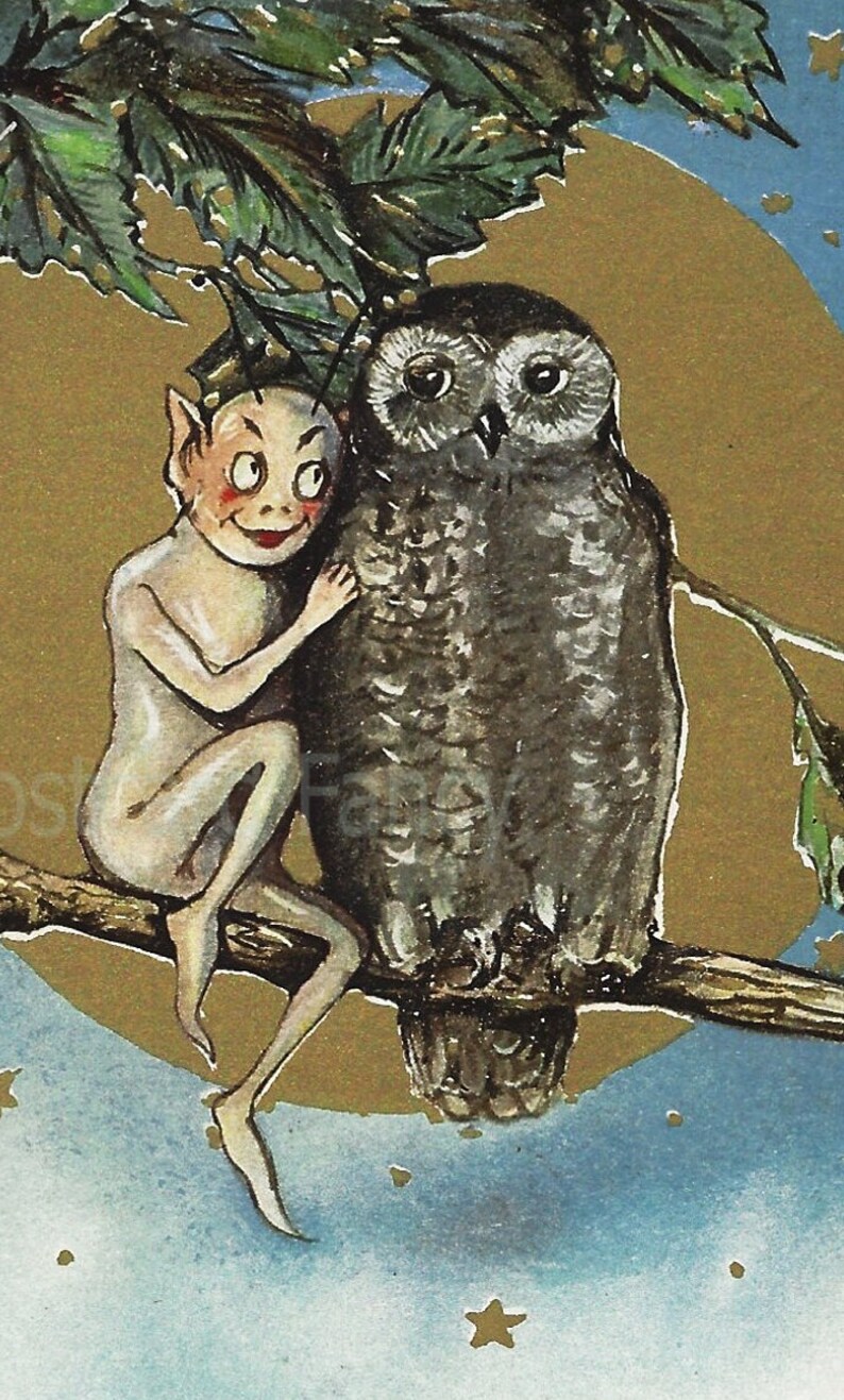 Enchanting OWL and Pixie, Instant DIGITAL Download, Vintage Schmucker ...
