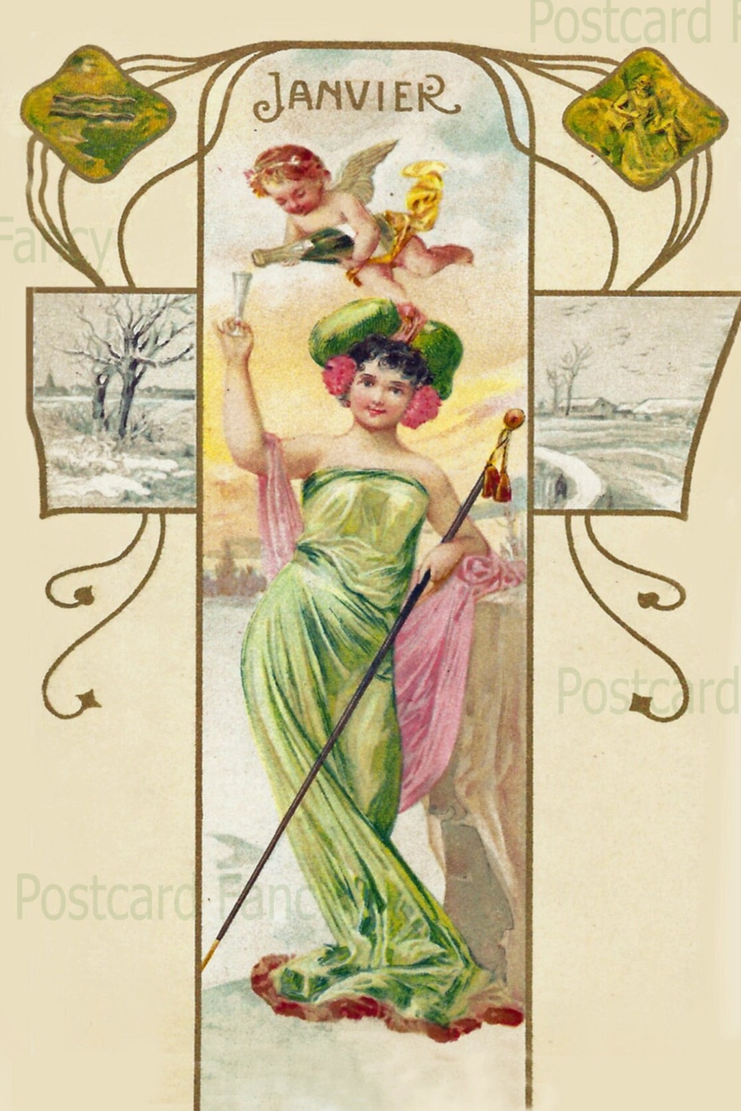 Art Nouveau Pretty January Lady, Instant DIGITAL Download, Vintage ...