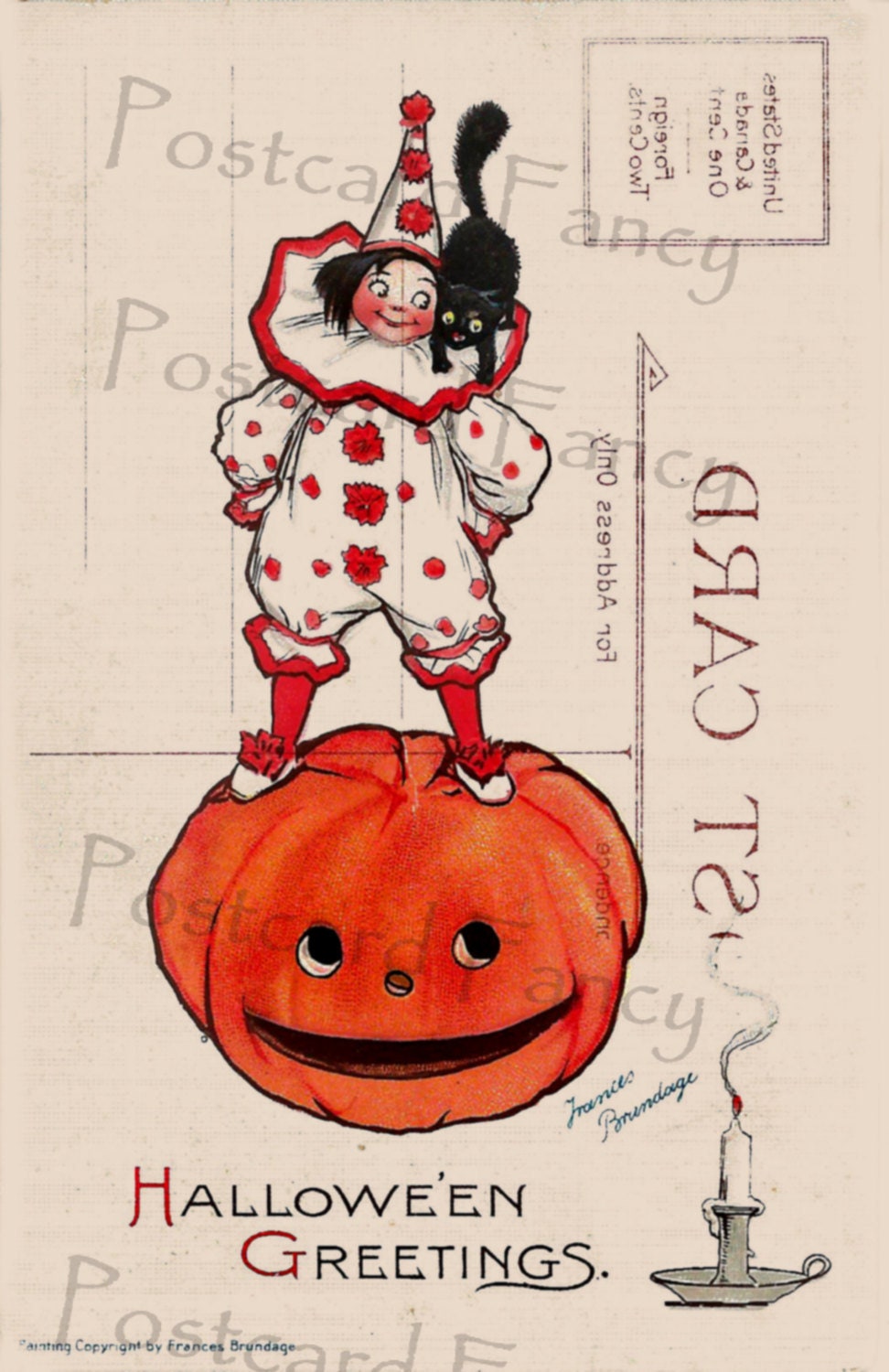 Halloween Pumpkin Vintage Postcard Misprint, INSTANT Digital Download ...