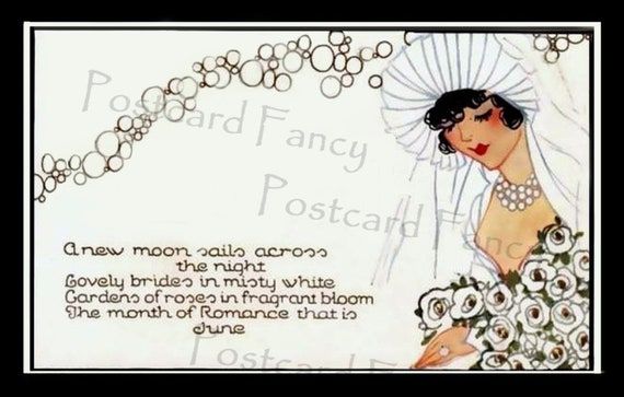 JUNE Bride Art Deco Wedding Vintage Postcard Illustration | Etsy