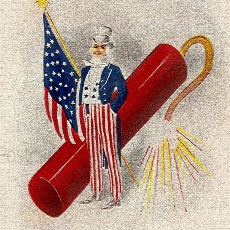 Uncle Sam, Giant Firecracker, Flag Border, Instant DIGITAL Download ...