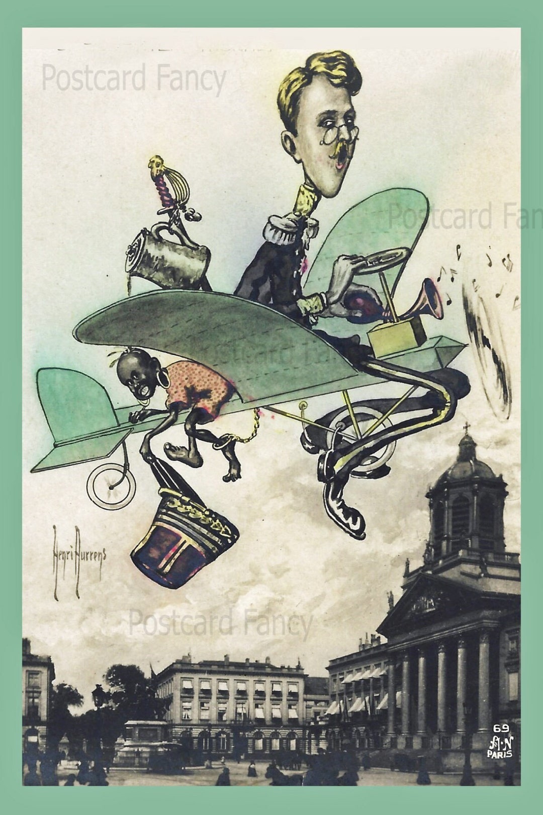 FAB Fantasy Aviation Vintage Postcard, France, Instant DIGITAL Download ...