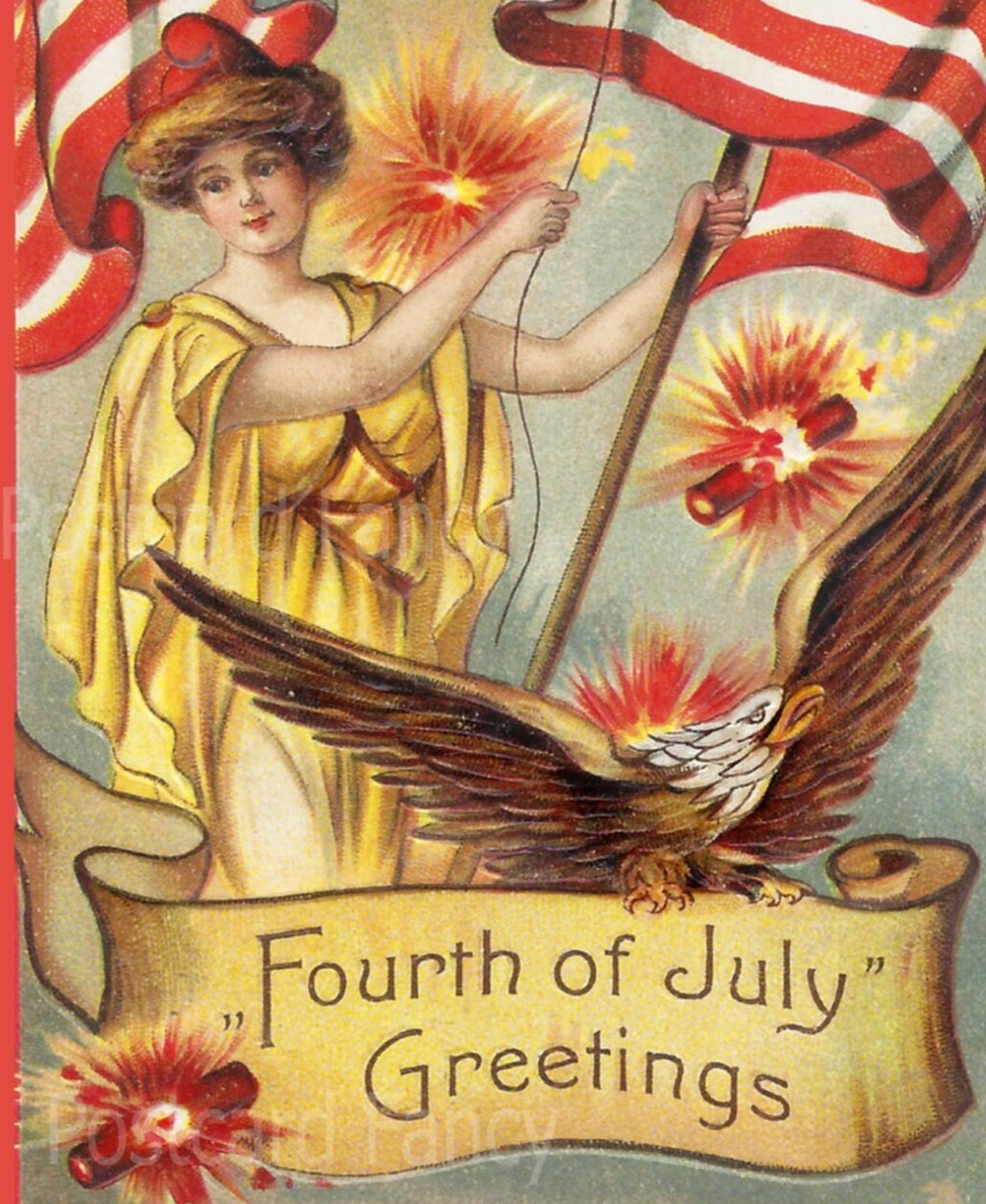 Lady Liberty Flag Lady, Instant DIGITAL Download, Vintage JULY 4TH - Etsy
