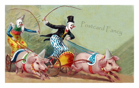 Circus CLOWNS Riding Pigs Instant DIGITAL Download Add | Etsy