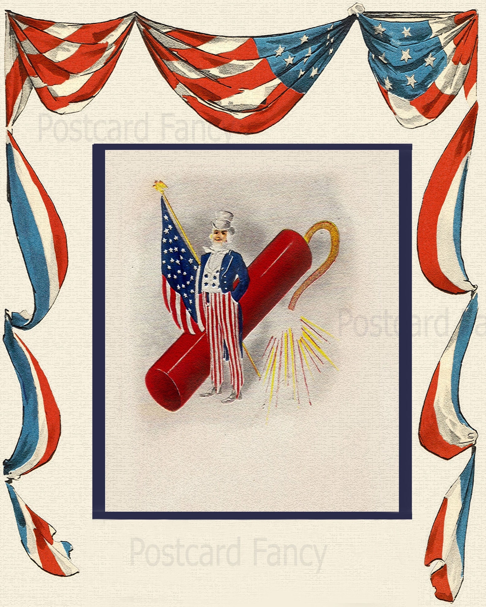 Uncle Sam, Giant Firecracker, Flag Border, Instant DIGITAL Download ...
