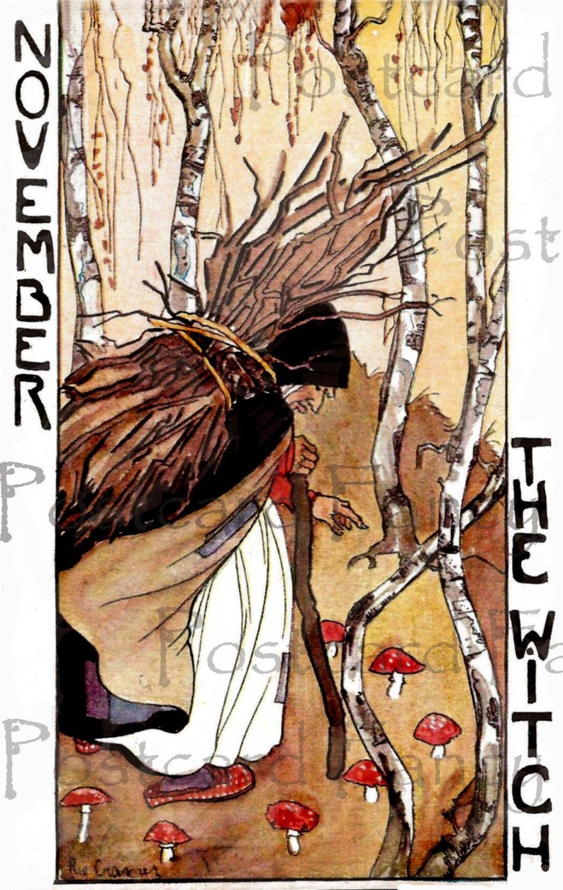 SPOOKY November Witch Vintage Postcard Month INSTANT | Etsy