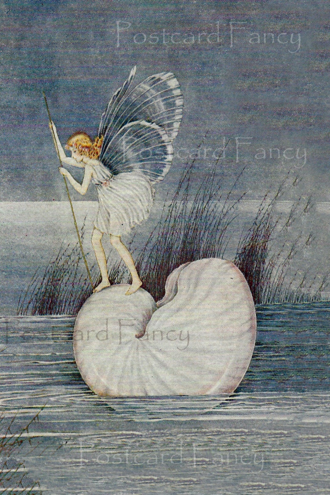 Magical White Butterfly FAIRY on Shell, DIGITAL Download, Vintage ...