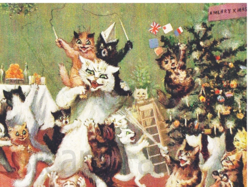 Crazy Christmas CATS Making Mischief, Instant DIGITAL Download, WAIN ...