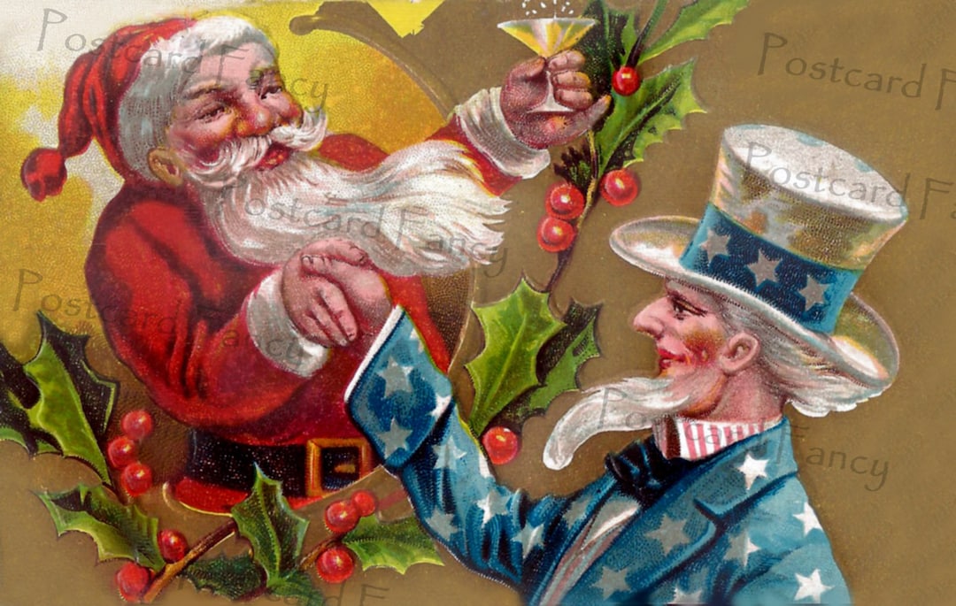 SANTA CLAUS Toasts Uncle Sam, Instant DIGITAL Download, Printable ...