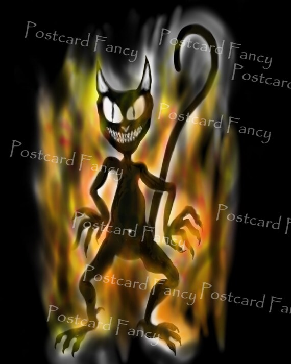 SCARY Devil Imp in Flames hand illustrated HALLOWEEN image | Etsy