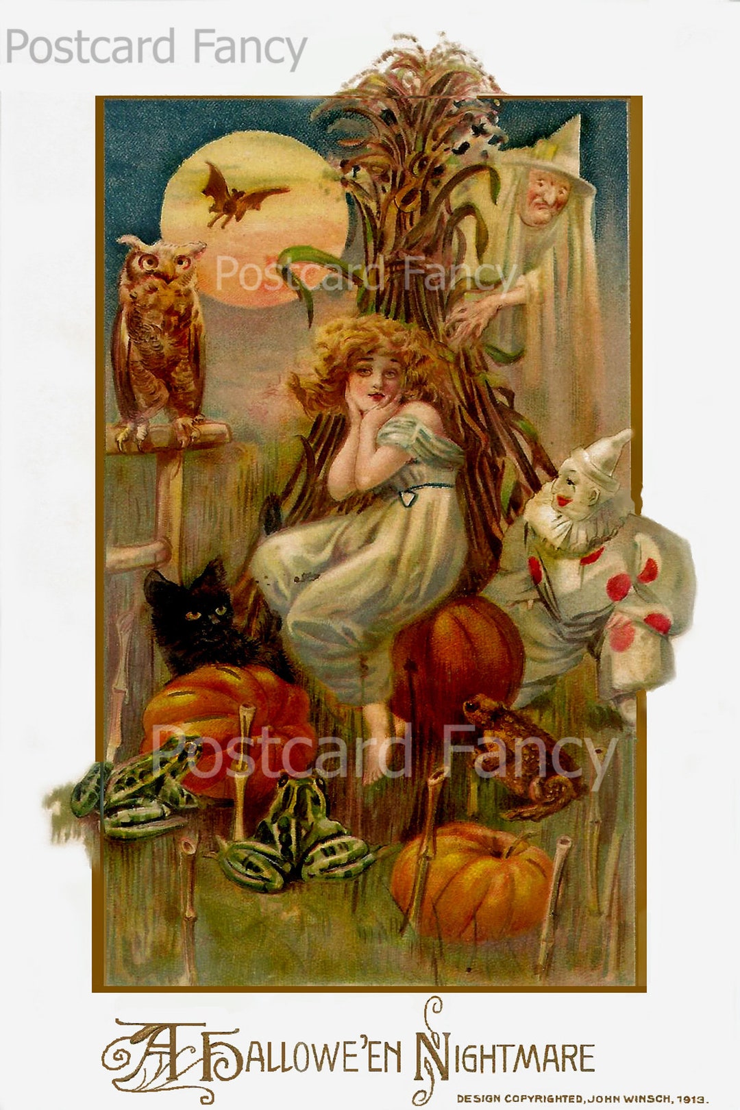 Spooky HALLOWEEN Nightmare, Schmucker Postcard, Instant DIGITAL ...
