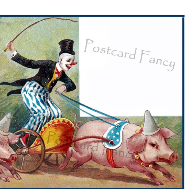 Circus CLOWNS Riding Pigs, Instant DIGITAL Download, Add Message ...