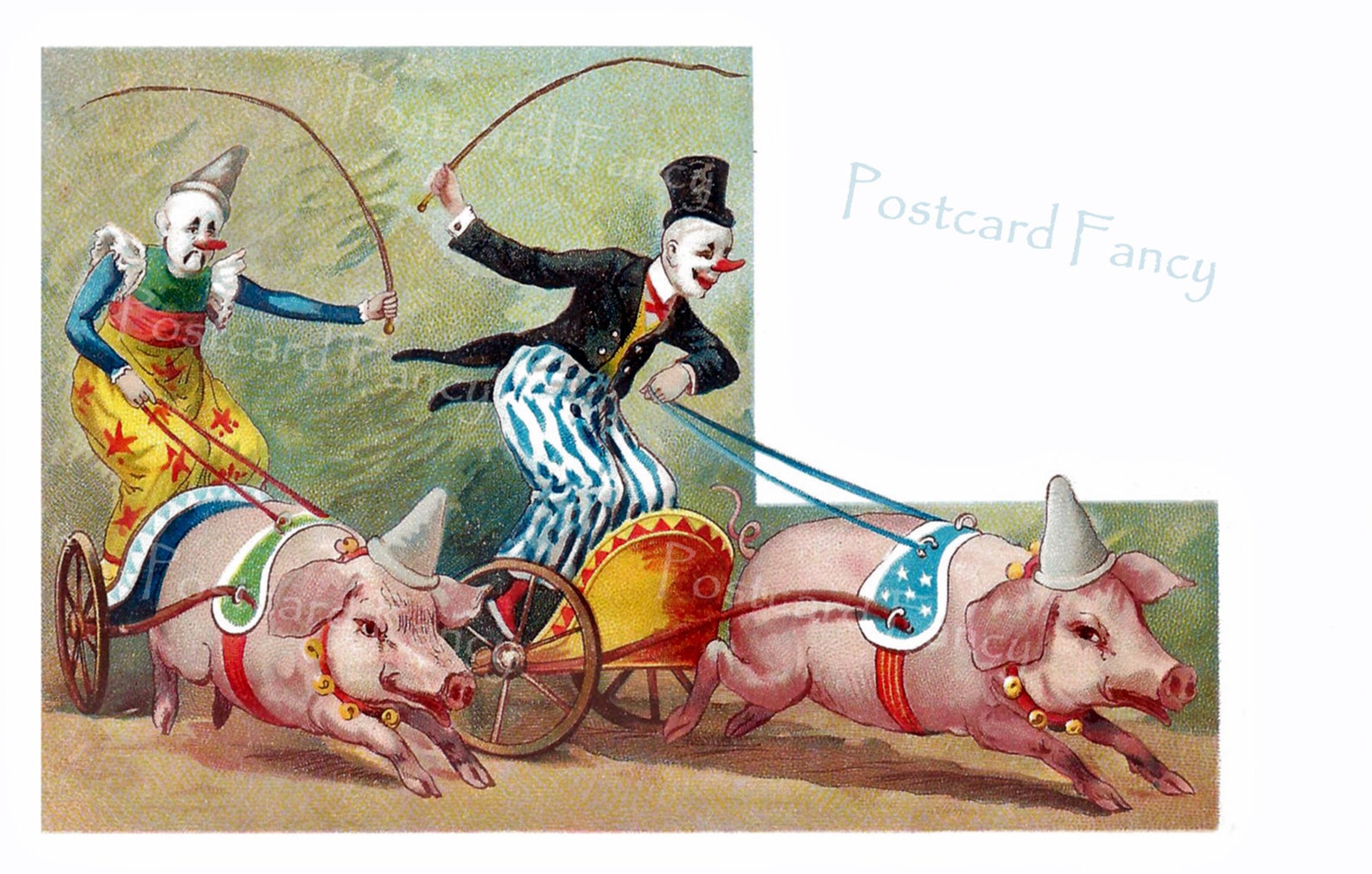 Circus CLOWNS Riding Pigs Instant DIGITAL Download Add | Etsy