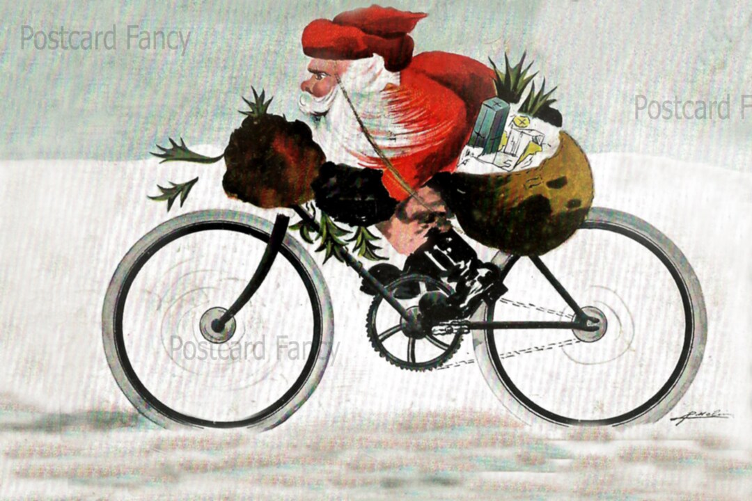 SPEEDY Santa Claus on His Bicycle, Instant DIGITAL DOWNLOAD, Vintage - Etsy