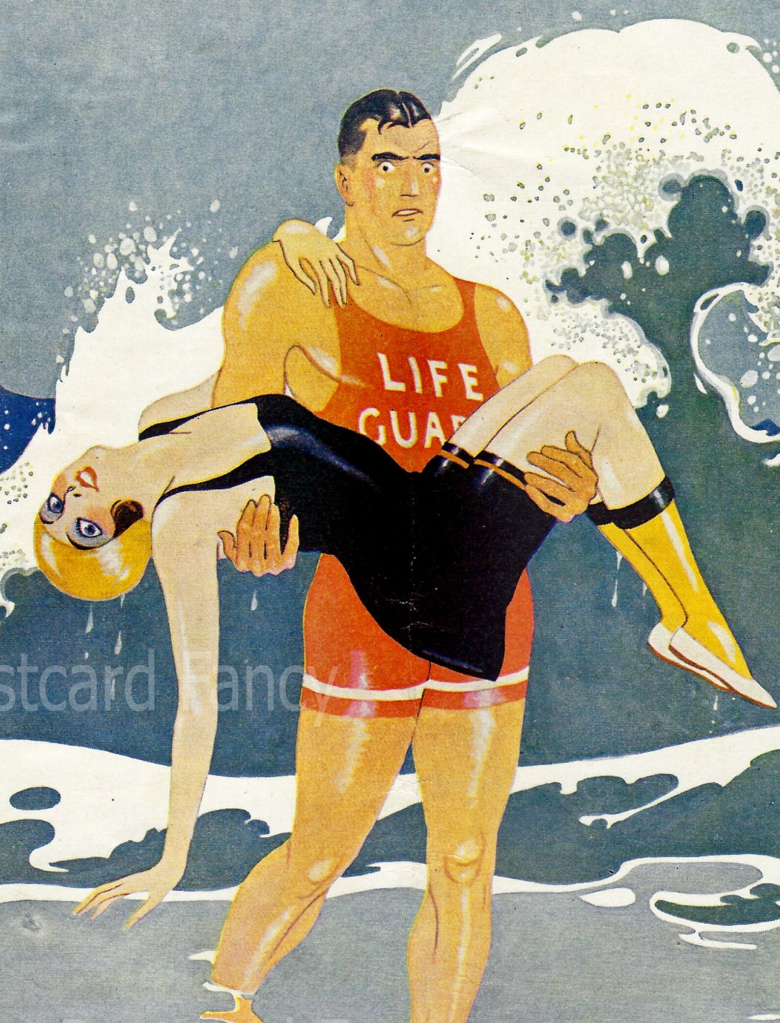 Lifeguard Saves Bathing Beauty, Instant DIGITAL Download, Art Deco ...
