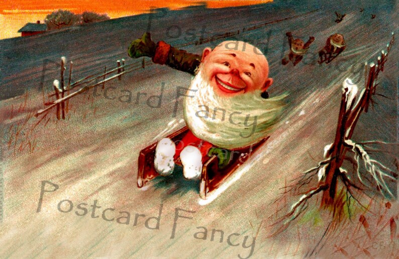Bald FANTASY SANTA Claus on Sled Instant DIGITAL Download - Etsy