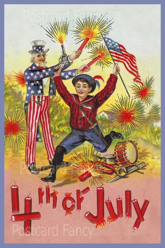 Uncle Sam and Boy Shooting FIRECRACKERS Instant DIGITAL | Etsy