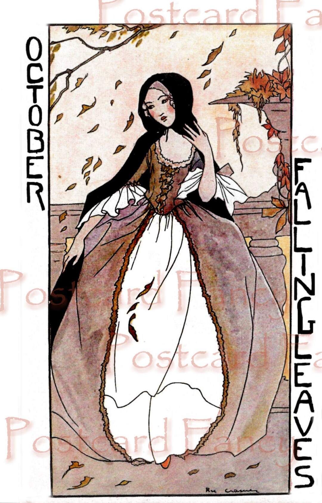 OCTOBER Falling Leaves, Instant DIGITAL Download, Vintage Calendar ...