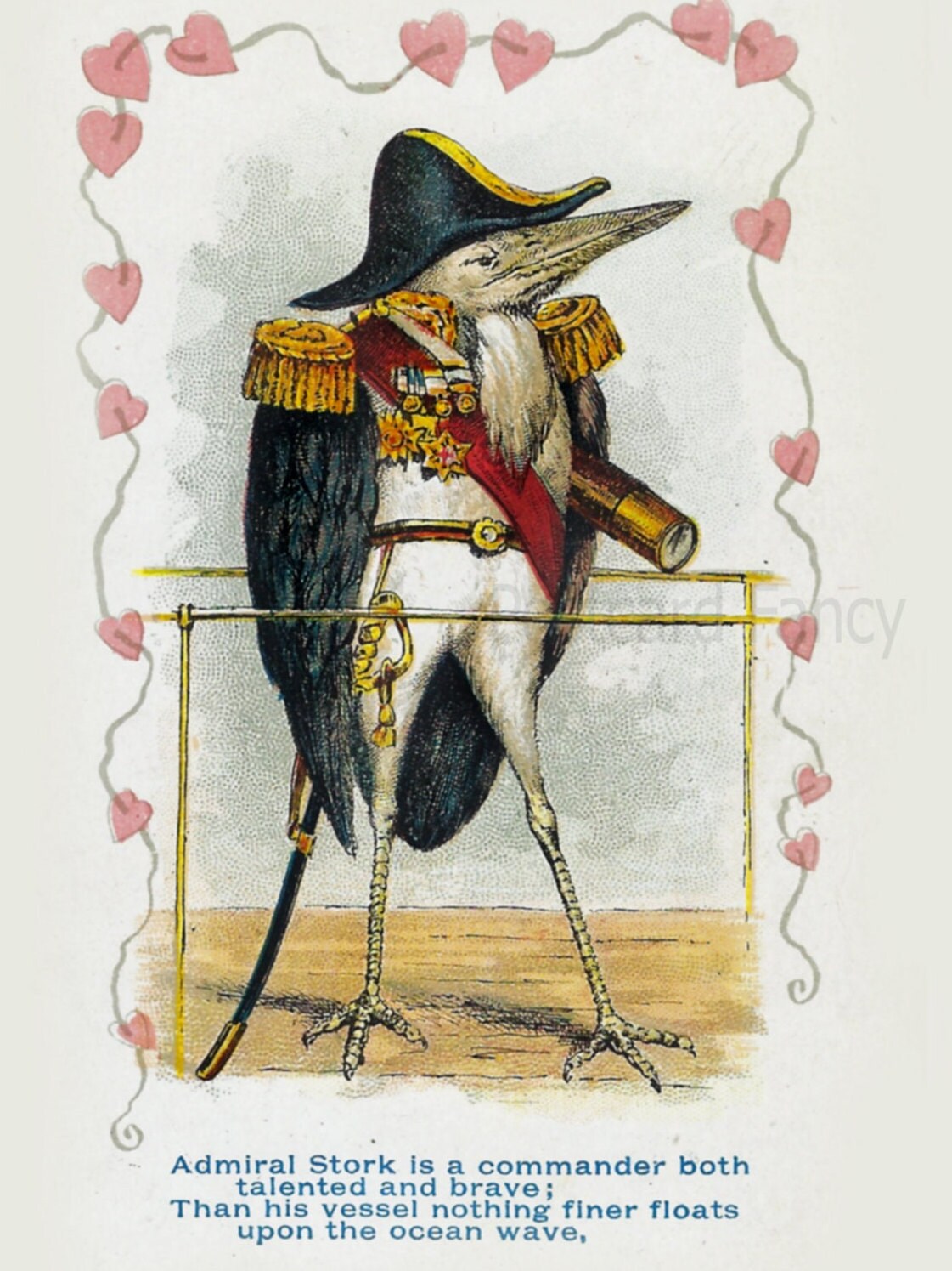 ADMIRAL Stork FANTASY Bird, Instant DIGITAL Download, Vintage Postcard ...