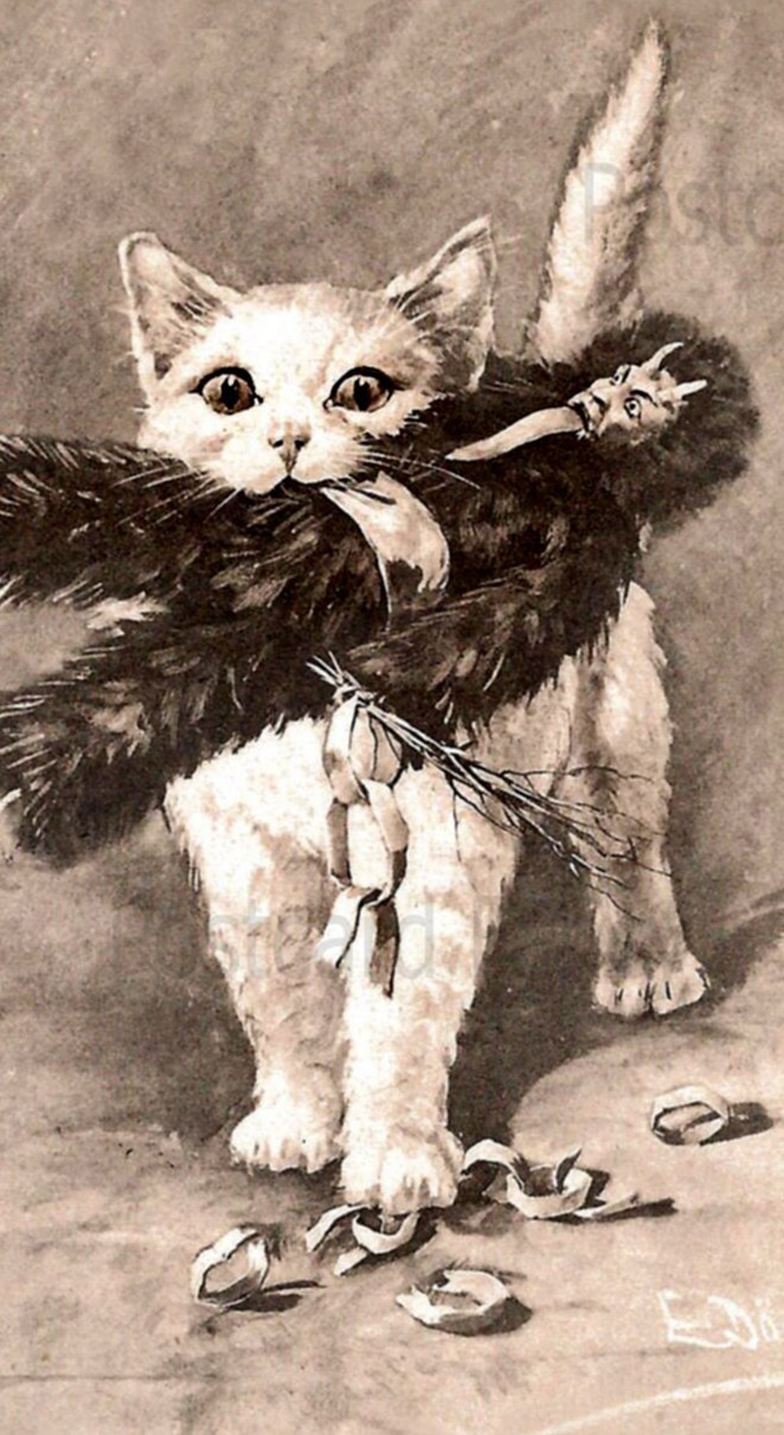 Cat Captures Scary KRAMPUS in Mouth, Instant DIGITAL Download, Vintage ...