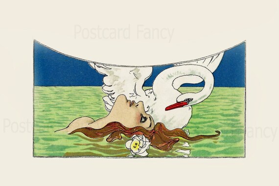 STUNNING Vintage Art Nouveau Pretty Lady Floating in Water - Etsy