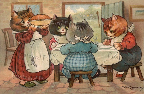 Precious Kitty Cats eating pie and dinner Instant DIGITAL | Etsy