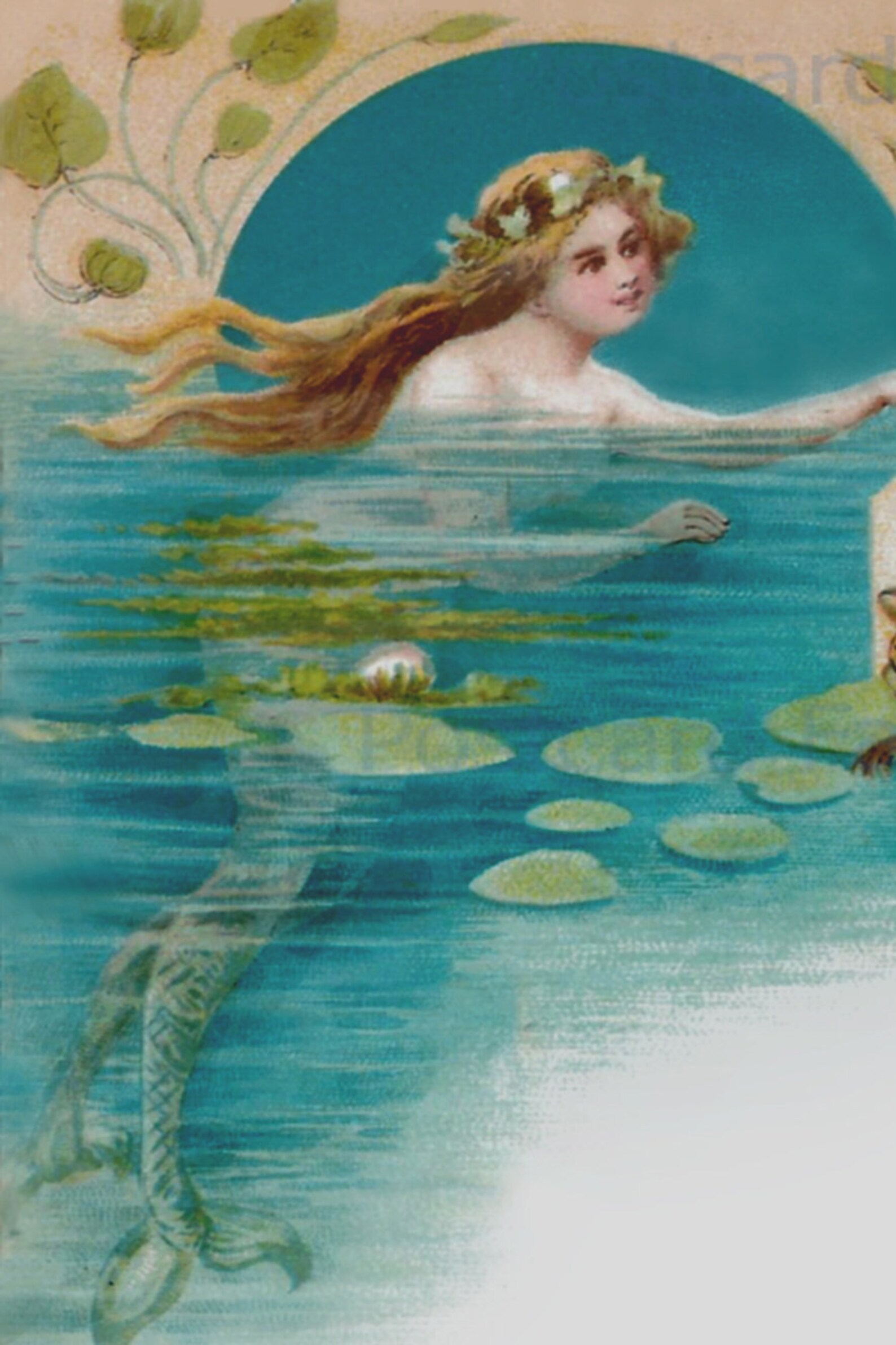 Magical MERMAID and FROG, Instant Digital Download, Vintage Postcard - Etsy