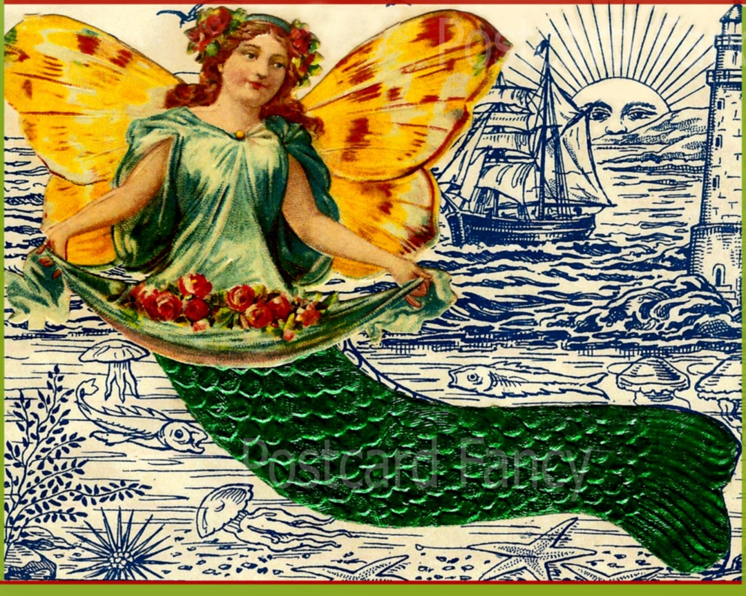 Beautiful! Vintage Mermaid, Portugal School Book, Instant Digital ...