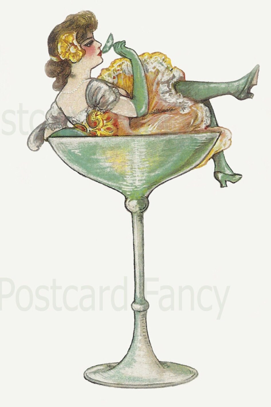 Lady in Green, COCKTAIL Glass, Instant DIGITAL Download, Vintage ...