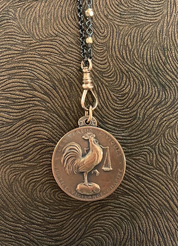 Antique 1914 Bronze Belgian WWI Medal, Rooster, Adolp… - Gem