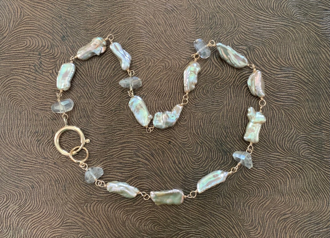 Vintage Extra Large Spring Ring Clasp Golden Biwa Baroque Pearl ...