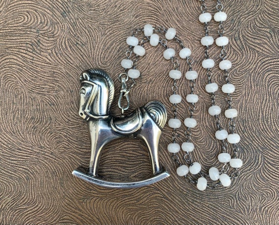 Vintage Sterling Silver 1970s Rocking Horse Necklace,… - Gem