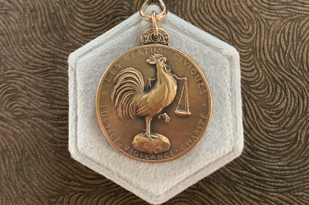 Antique 1914 Bronze Belgian WWI Medal, Rooster, Adolphe Max ...