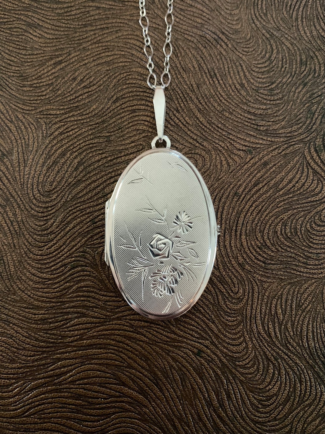 Large Vintage Sterling Silver Rose Flower Locket Necklace, German K & L ...