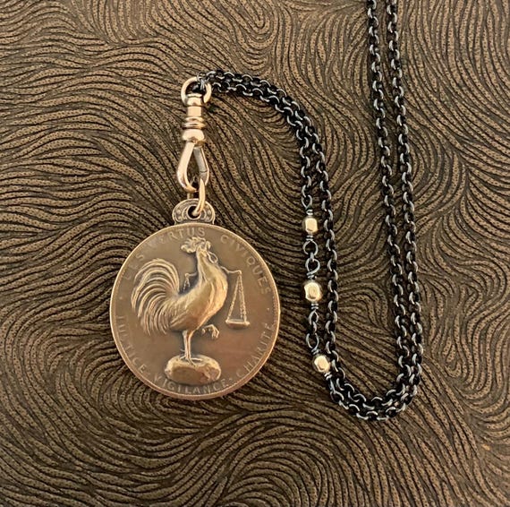 Antique 1914 Bronze Belgian WWI Medal, Rooster, Adolp… - Gem