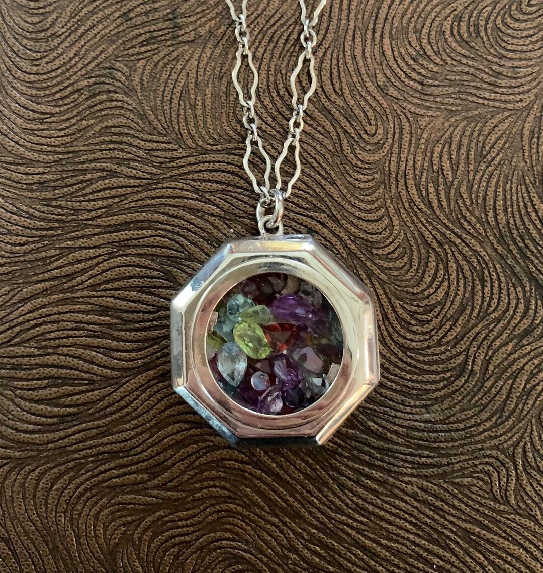 Vintage Sterling Silver Gemstone Shake Locket Necklace, Over 5 Carats ...